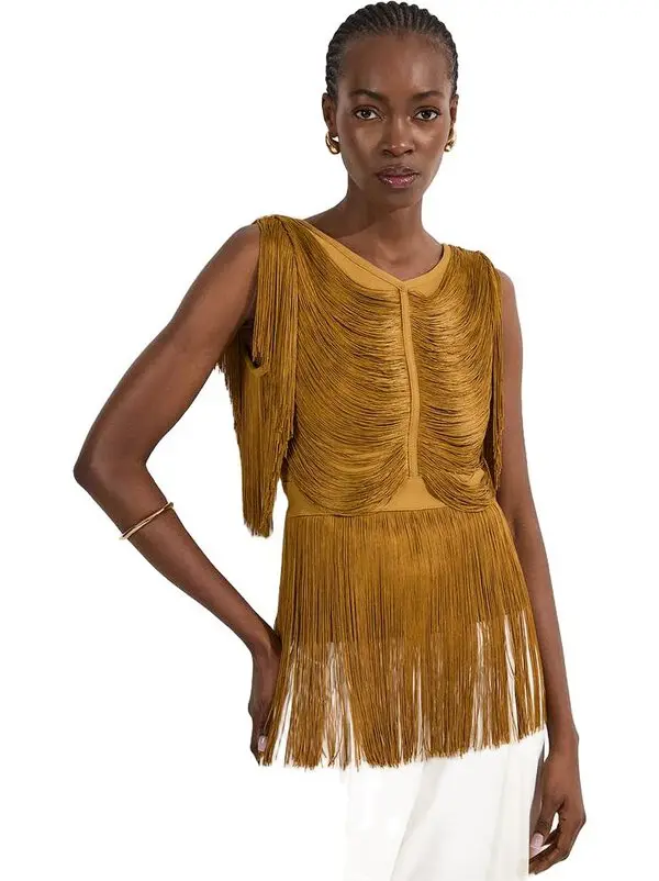 Karen Millen Draped Fringe Knitted Top - Chartreuse