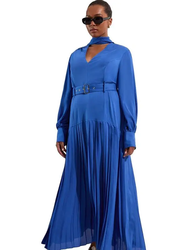 Karen Millen Georgette Mix Midi Dress - Cobalt