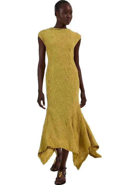 Karen Millen Sleeve Trim Detail Jersey Maxi Dress - Chartreuse