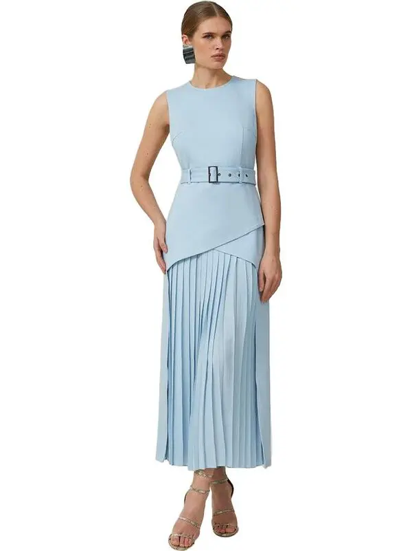 Karen Millen Jersey Pleated Maxi Dress - Pale Blue