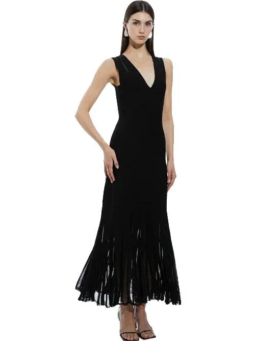 Karen Millen Viscose Sheer Detail Maxi Dress - Black