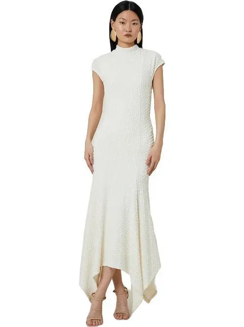 Karen Millen Textured Jersey Maxi Dress With Dramatic Hem - Ivory