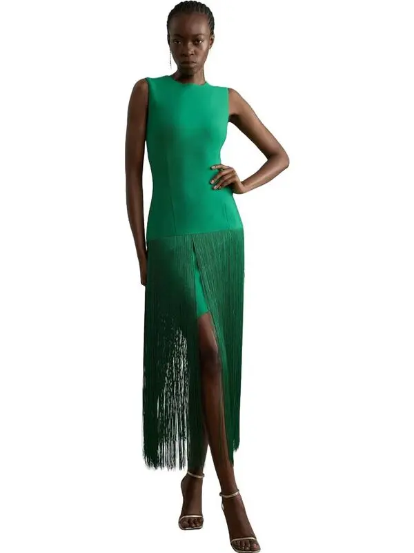Karen Millen Tassel Hem Knitted Dress - Green