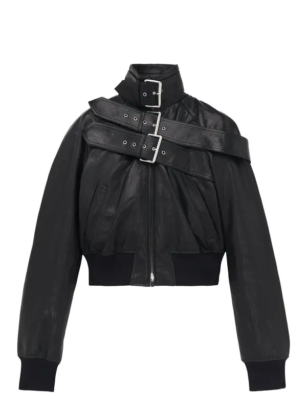 Alexander McQueen Leather Bomber Jacket - Black