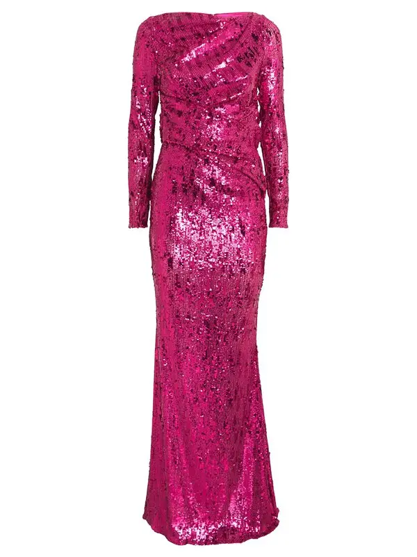 Talbot Runhof Draped Sequinned Gown - Pink