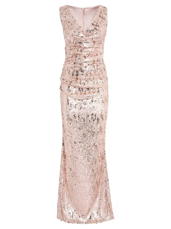 Talbot Runhof Sequinned V-neck Gown - Rose Gold