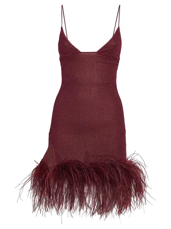 Oseree Lumière Feather Mini Dress - Burgundy