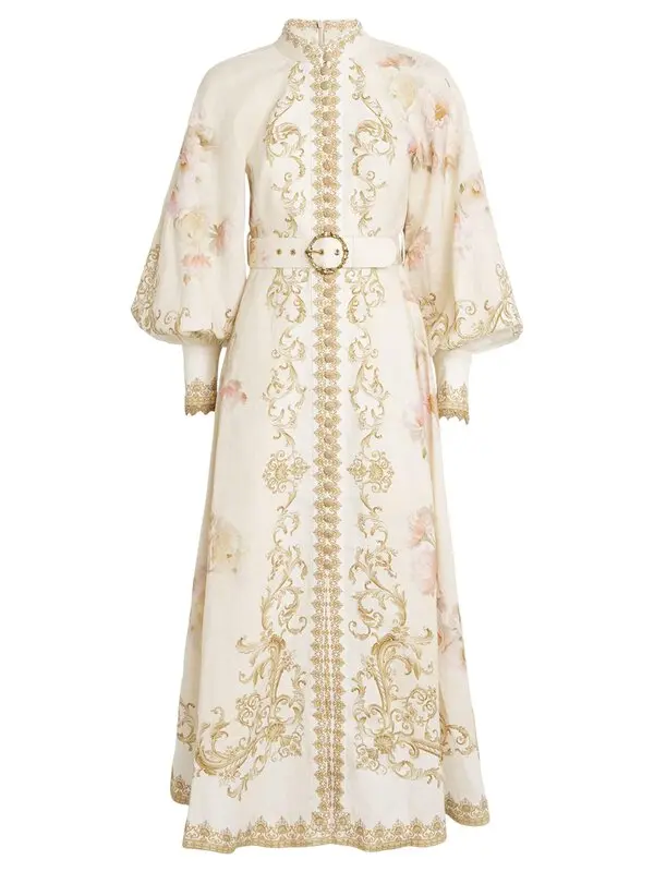 Zimmermann Linen Hypnotic Midi Dress - Ivory