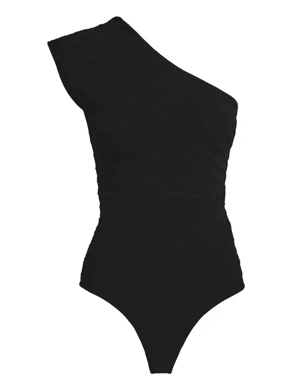 Sandro Rib-knit Asymmetric Bodysuit - Black