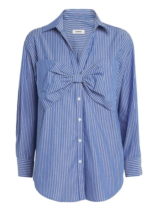 Sandro Cotton Stripe Bow Shirt - Blue