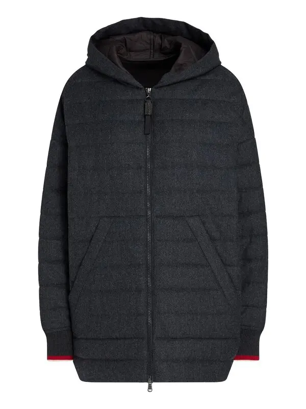 Brunello Cucinelli Bead-embellished Quilted Wool-felt Hooded Jacket - Anthracite