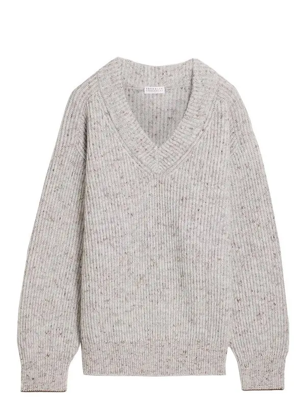 Brunello Cucinelli Bead-embellished Wool-blend Sweater - Light Gray
