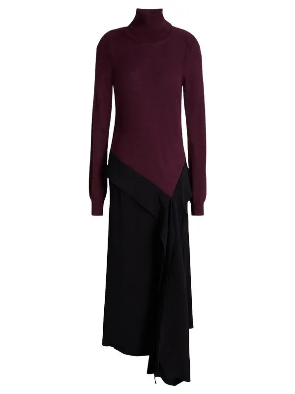 Victoria Beckham Draped Crepe And Wool Turtleneck Maxi Dress - Grape