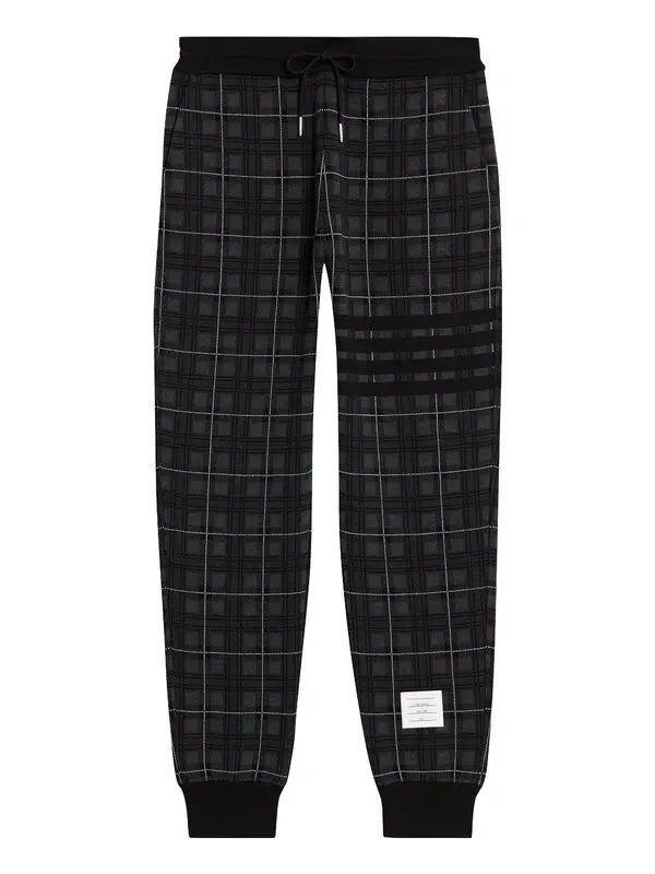 Thom Browne Prince Of Wales Checked Cottonblend Jacquard Sweatpants - Black