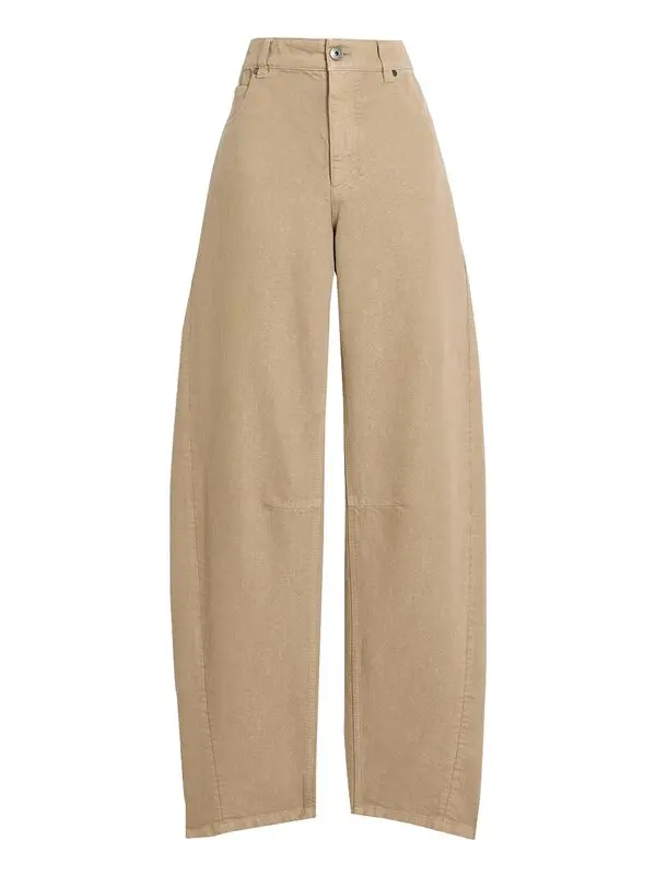 Brunello Cucinelli Metallic High-rise Barrel-leg Jeans - Sand