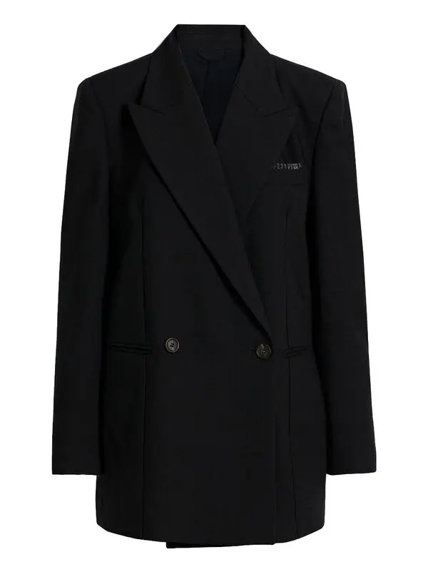 Brunello Cucinelli Bead-embellished Double-breasted Wool-twill Blazer - Black