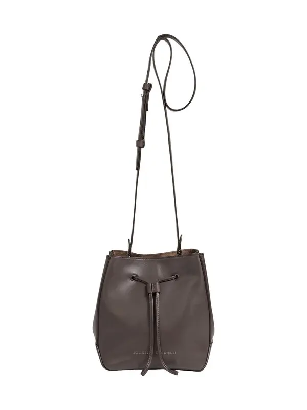 Brunello Cucinelli Bead-embellished Leather Bucket Bag - Dark Brown