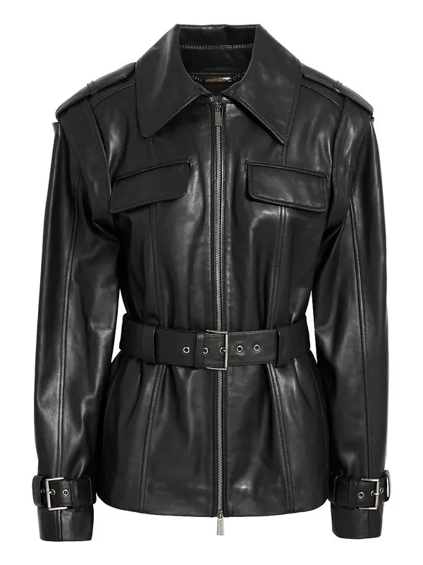 Alberta Ferretti Belted Leather Jacket - Black