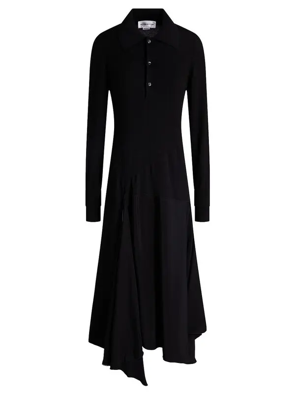 Victoria Beckham Crepe-paneled Wool Midi Shirt Dress - Black