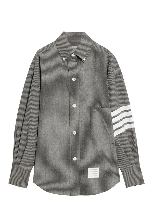 Thom Browne Striped Cashmere-seersucker Shirt - Anthracite