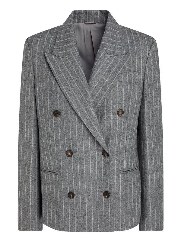 Brunello Cucinelli Double-breasted Pinstriped Wool Blazer - Gray