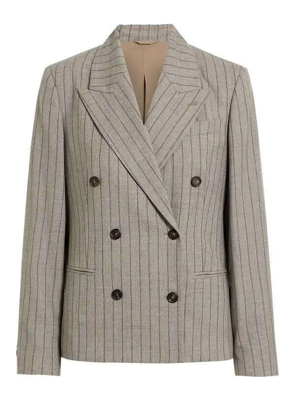 Brunello Cucinelli Double-breasted Pinstriped Wool Blazer - Stone