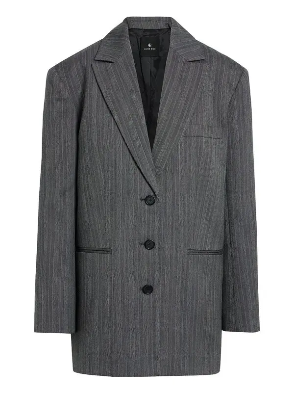 ANINE BING Declan Striped Wool-blend Jacquard Blazer - Black