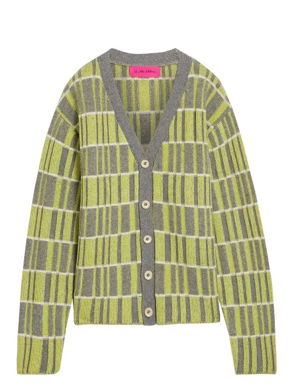THE ELDER STATESMAN Jacquard-knit Cashmere Cardigan - Lime Green