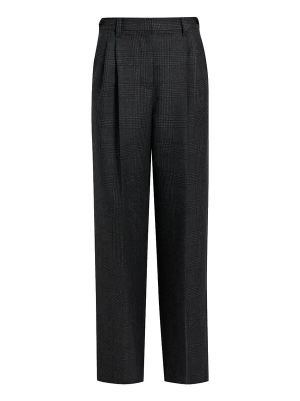 Brunello Cucinelli Pleated Prince Of Wales Checked Wool Wide-leg Pants - Charcoal