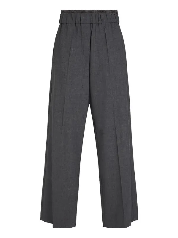 Brunello Cucinelli Wool-blend Wide-leg Pants With Bead Embellishments - Dark Gray