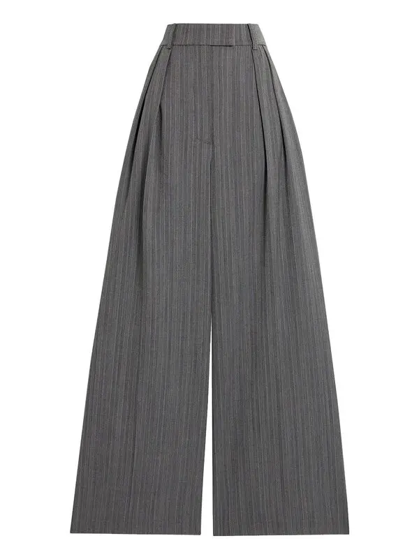 ANINE BING Lou Striped Wide-leg Pants - Black