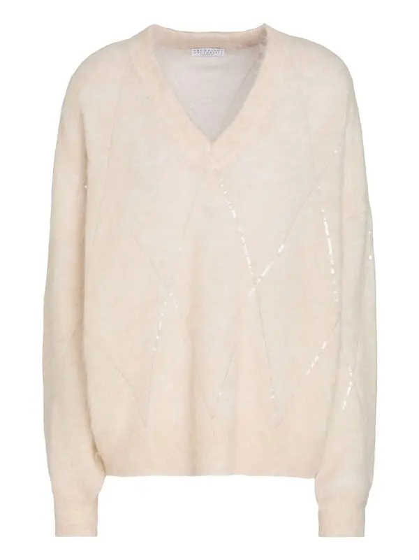 Brunello Cucinelli Sequin-embellished Knitted Sweater - Ecru