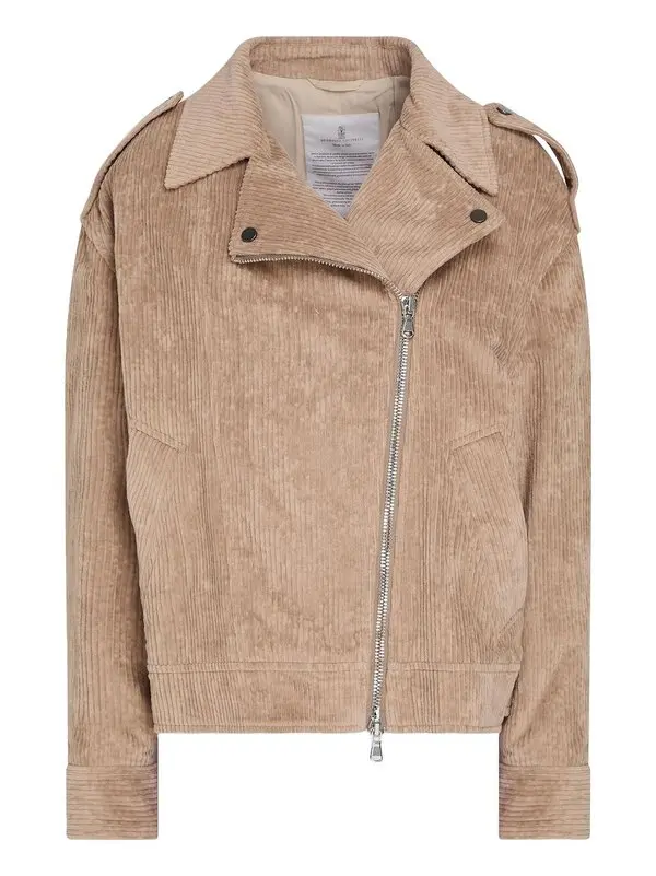Brunello Cucinelli Bead-embellished Corduroy Biker Jacket - Neutral