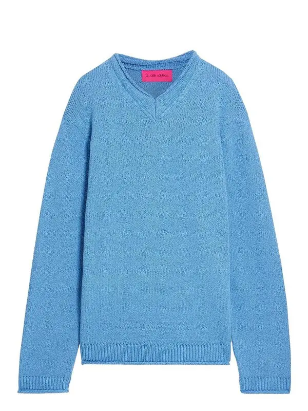 THE ELDER STATESMAN Nora Bouclé-knit Cotton Sweater - Azure