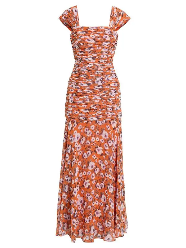 MIKAEL AGHAL Floral-print Chiffon Maxi Dress - Orange