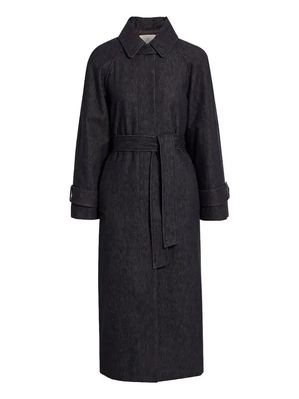 Brunello Cucinelli Bead-embellished Denim Trench Coat - Dark Denim
