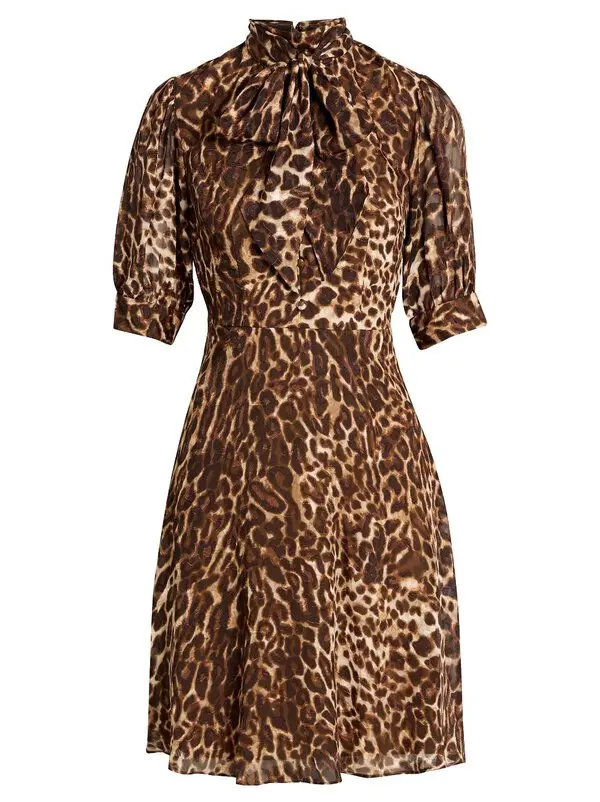 MIKAEL AGHAL Leopard-print Fil Coupé Chiffon Mini Dress With Pussy-bow - Animal Print