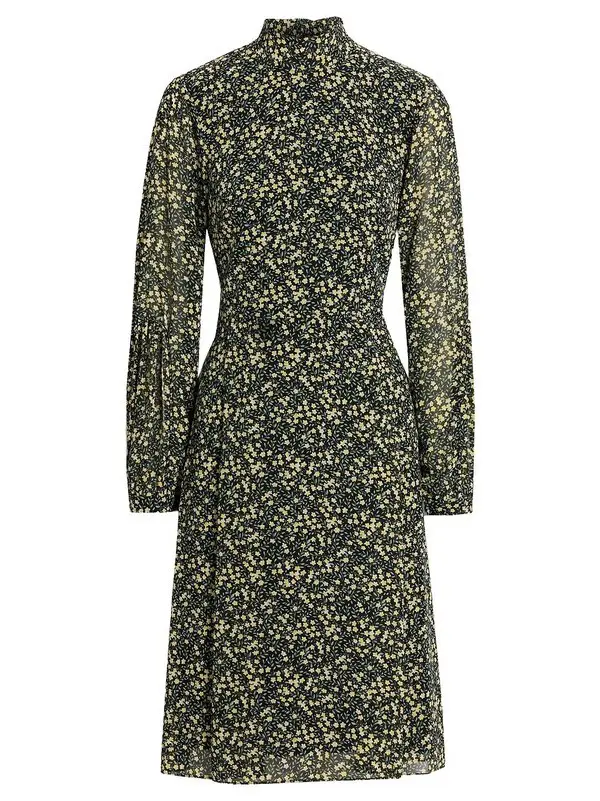 MIKAEL AGHAL Floral-print Crepe De Chine Dress - Black