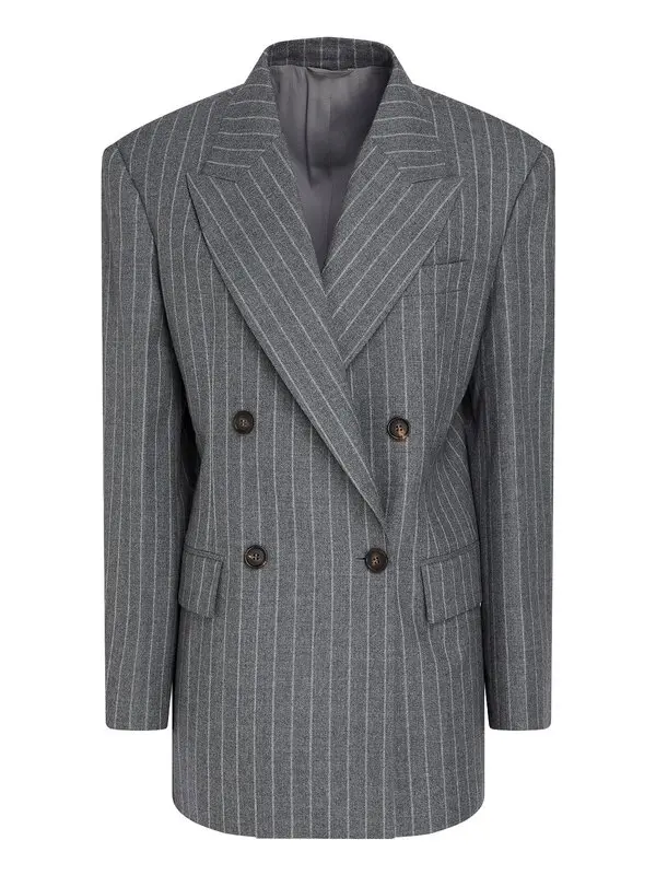 Brunello Cucinelli Double-breasted Pinstriped Wool Blazer - Gray
