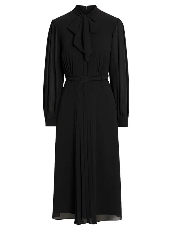 MIKAEL AGHAL Crepe Midi Dress With Pussybow And Belt - Black