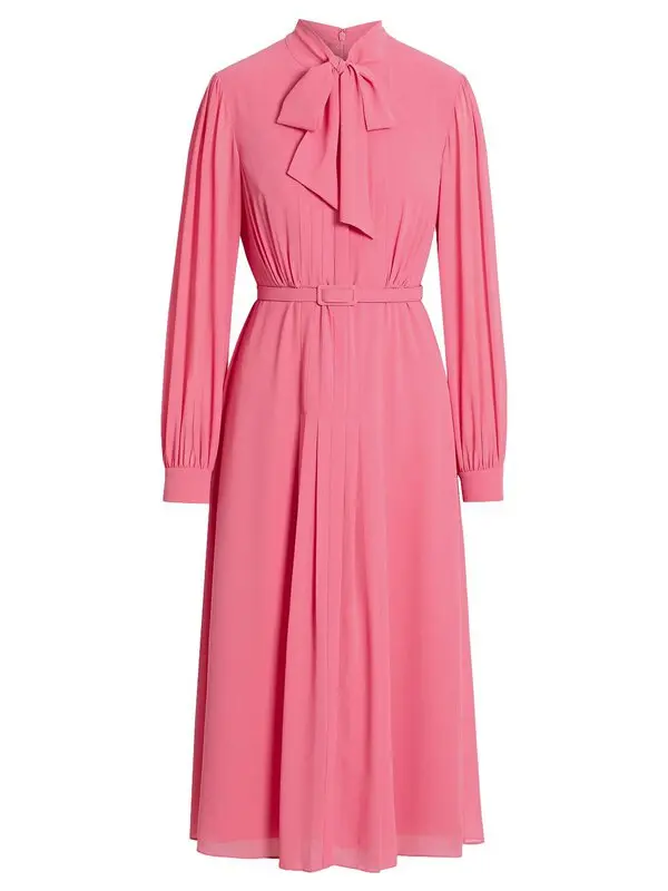 MIKAEL AGHAL Crepe Midi Dress With Pussybow And Belt - Pink