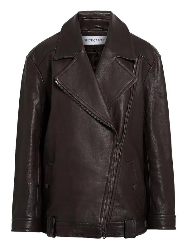 Veronica Beard Thandie Dickey Leather Jacket - Dark Brown