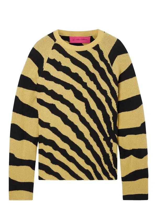 THE ELDER STATESMAN Tiger Jacquard-knit Cashmere Sweater - Yellow