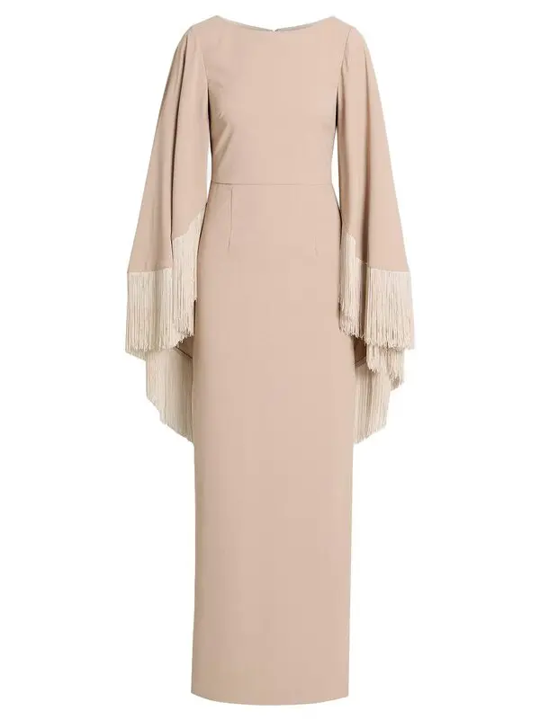 MIKAEL AGHAL Fringed Crepe Gown - Beige