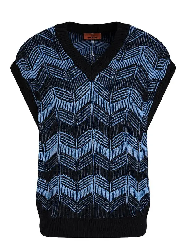 Missoni Crochet-knit Wool And Cotton-blend Vest - Midnight Blue