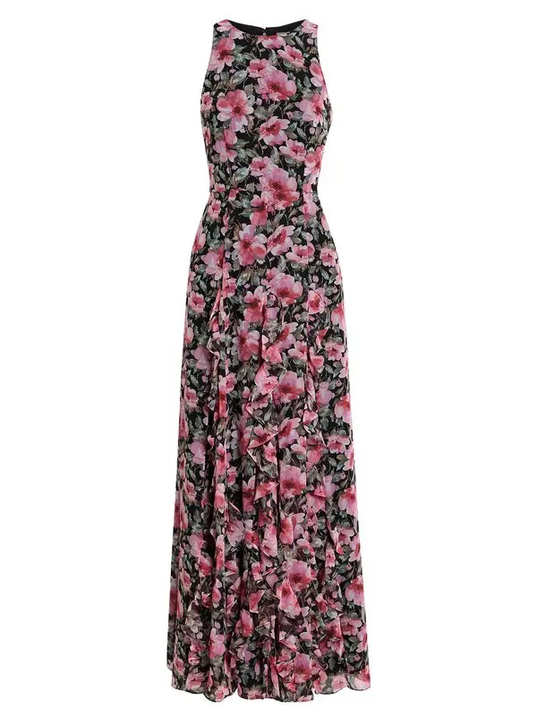 MIKAEL AGHAL Floral-print Ruffled Chiffon Maxi Dress - Pink