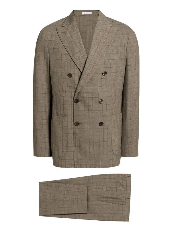 Boglioli Doublebreasted Prince Of Wales Checked Woolblend Suit - Taupe