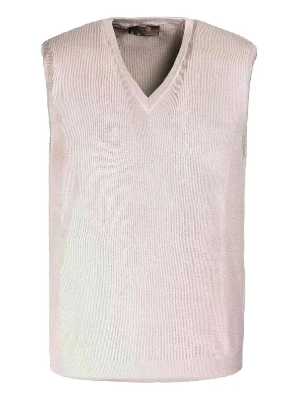 MOORER V-neck Ribbed Knit Vest - Neutrals
