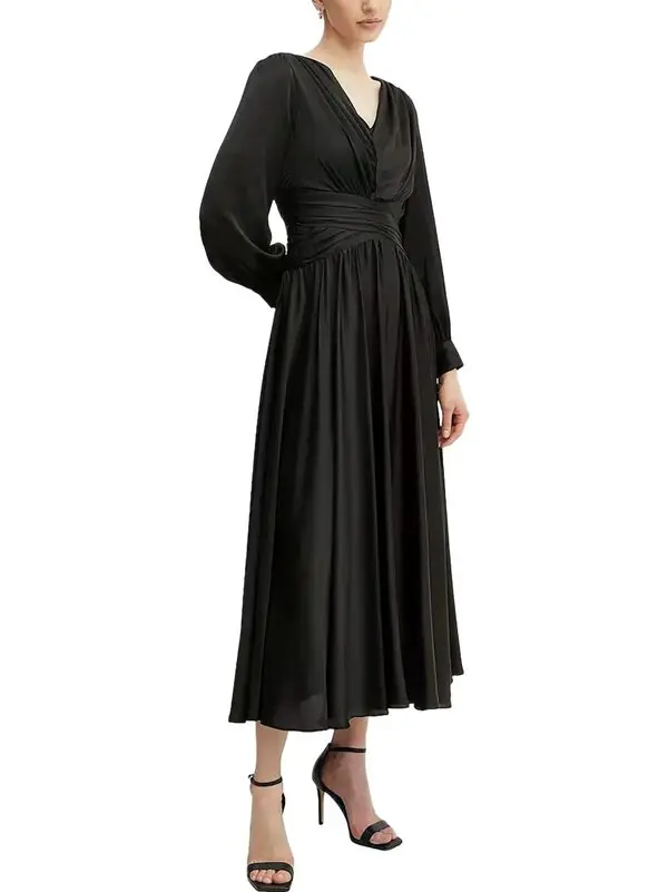 Guess V-neck Pleated Maxi Dress - Black