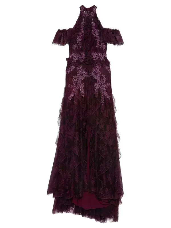 Costarellos Bead-embellished Ruffled Dress - Purple